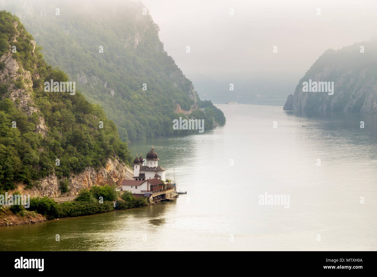 Summer landscape of Danube Gorge, at the border between Romania and ...