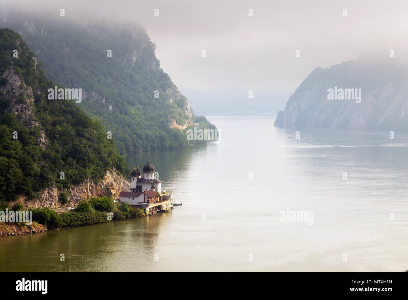 Summer landscape of Danube Gorge, at the border between Romania and ...