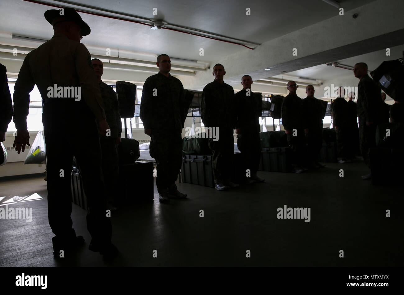 A drill instructor with Kilo Company, 3rd Recruit Training Battalion ...