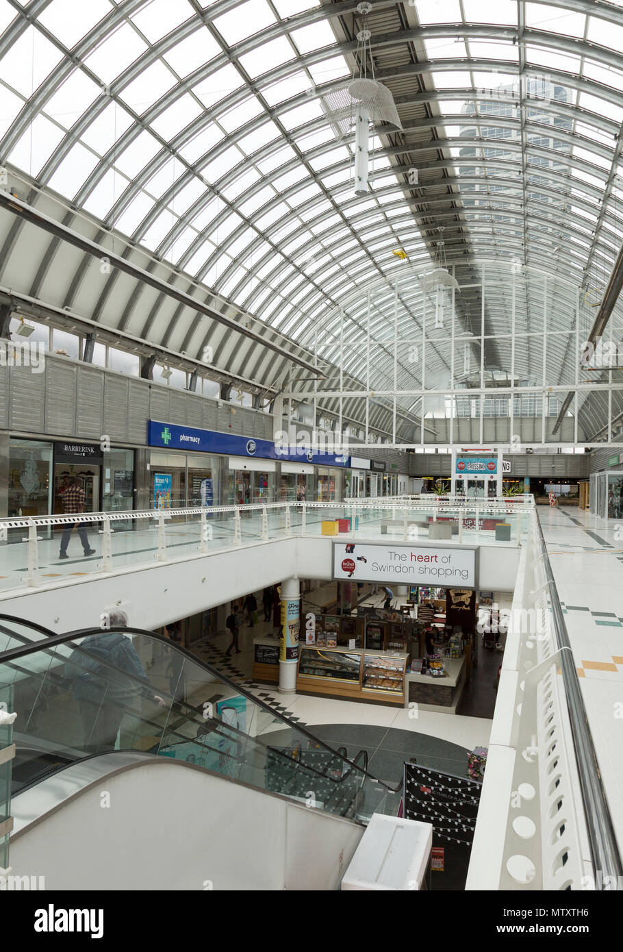 Almost empty quiet inside shopping mall, Brunel Centre, Swindon ...