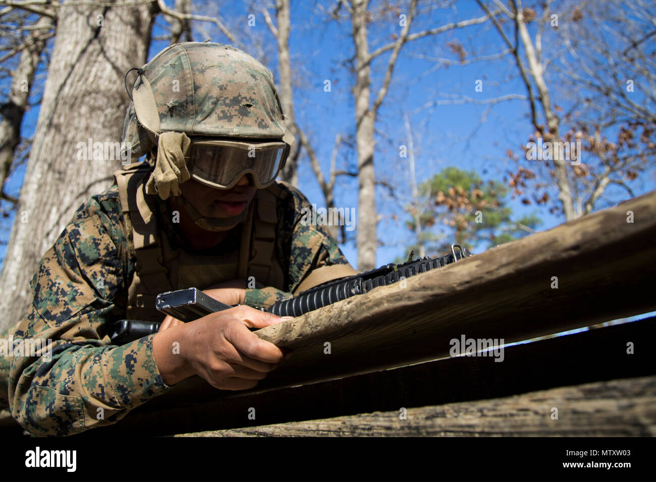 A U.S. Marine with Company F (Fox Co.), Marine Combat Training ...