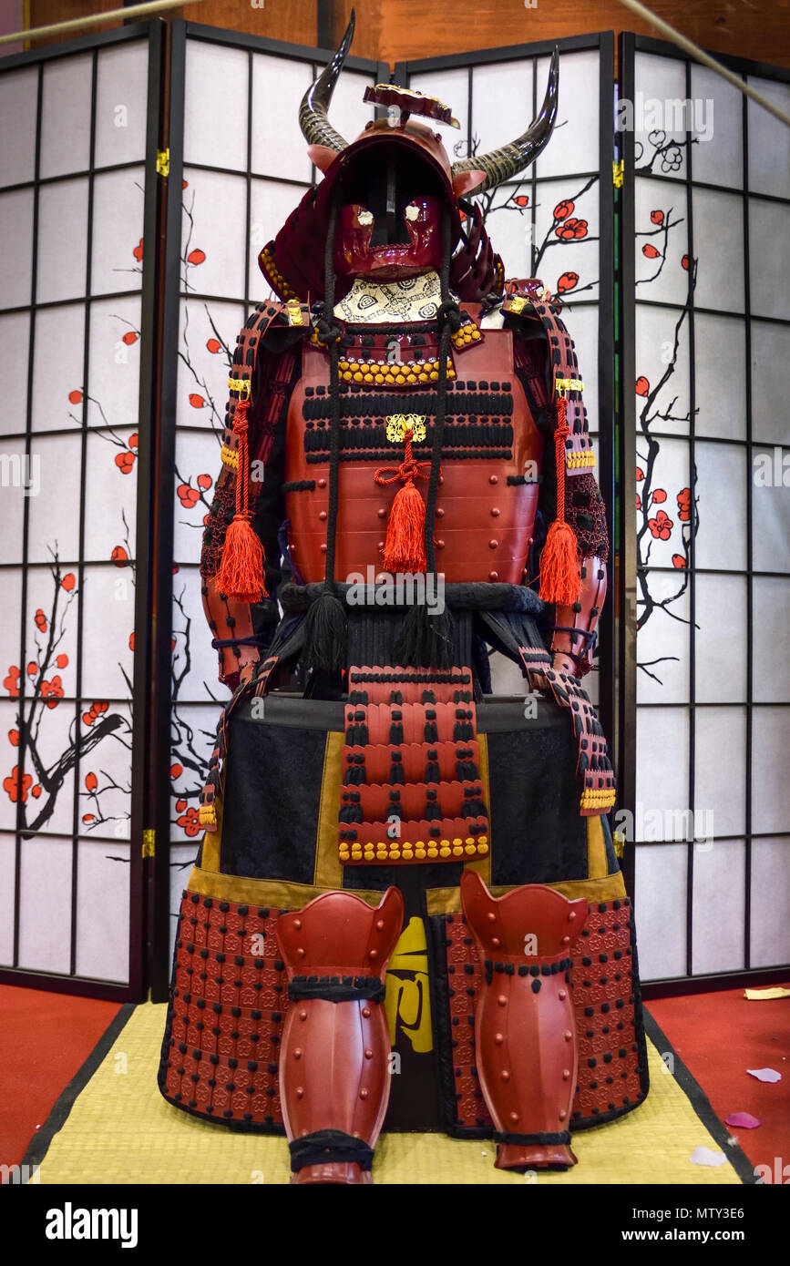 Yoroi. Traditional armor of Japanese samurai with mask and horns Stock ...
