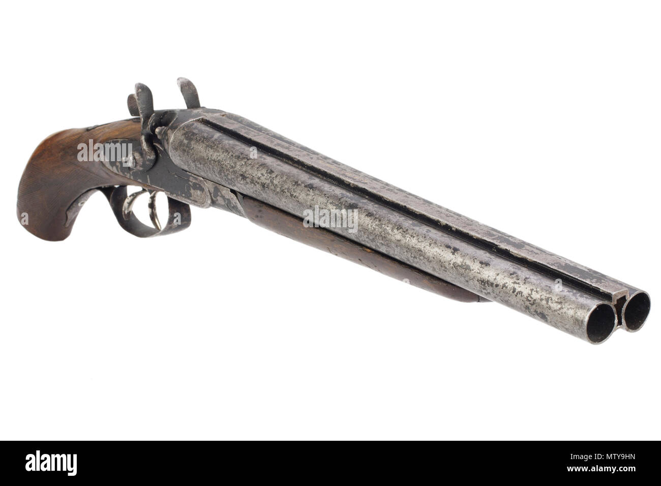 Crime weapon - sawn off shotgun isolated on white Stock Photo - Alamy