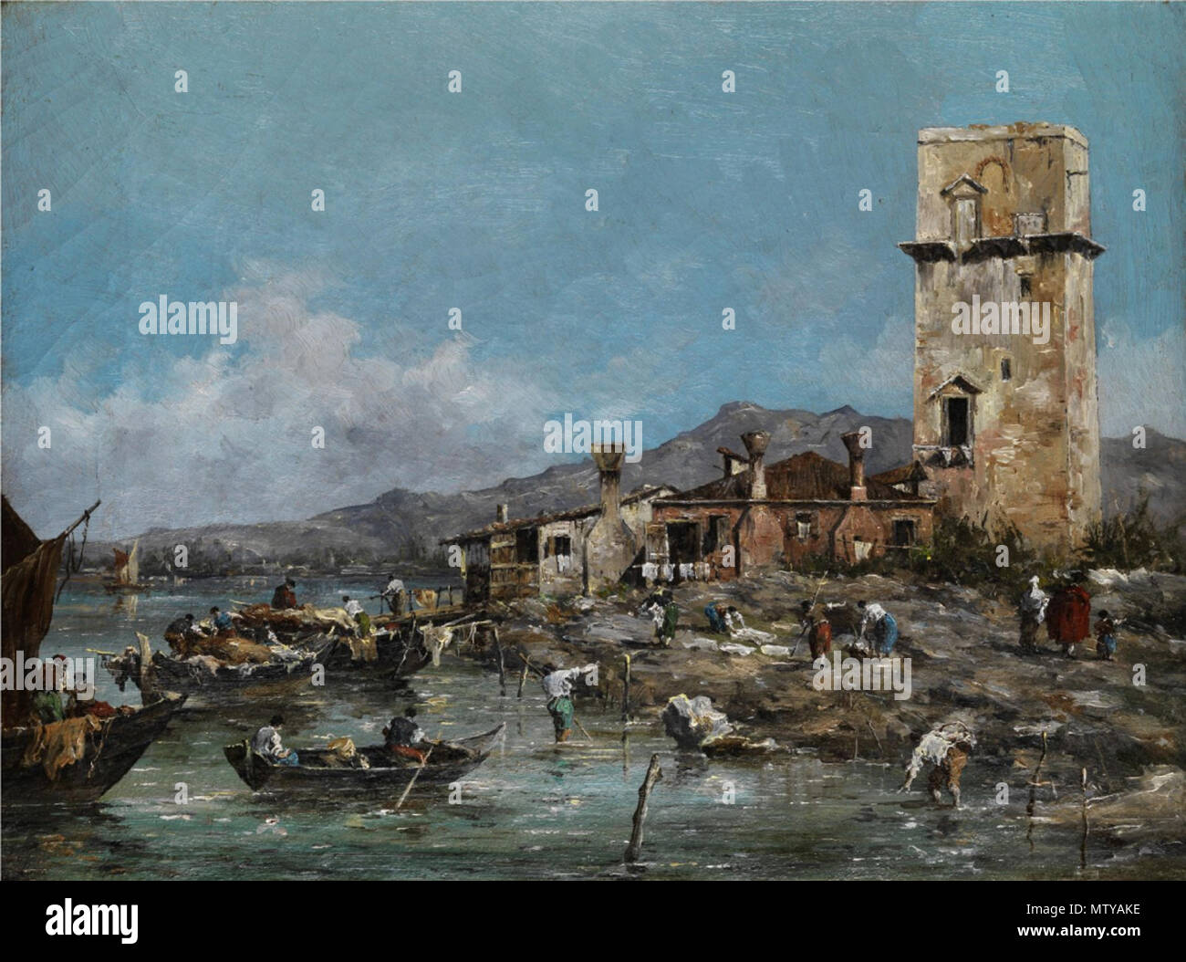 . Giuseppe Ponga (zugeschrieben): La Torre di Marghera, Öl auf Leinwand ...