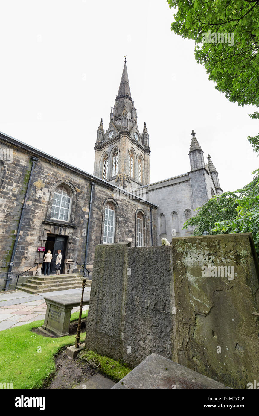 Tall spires at the Kirk of Saint Nicholas Uniting in Aberdeen, Scotland ...