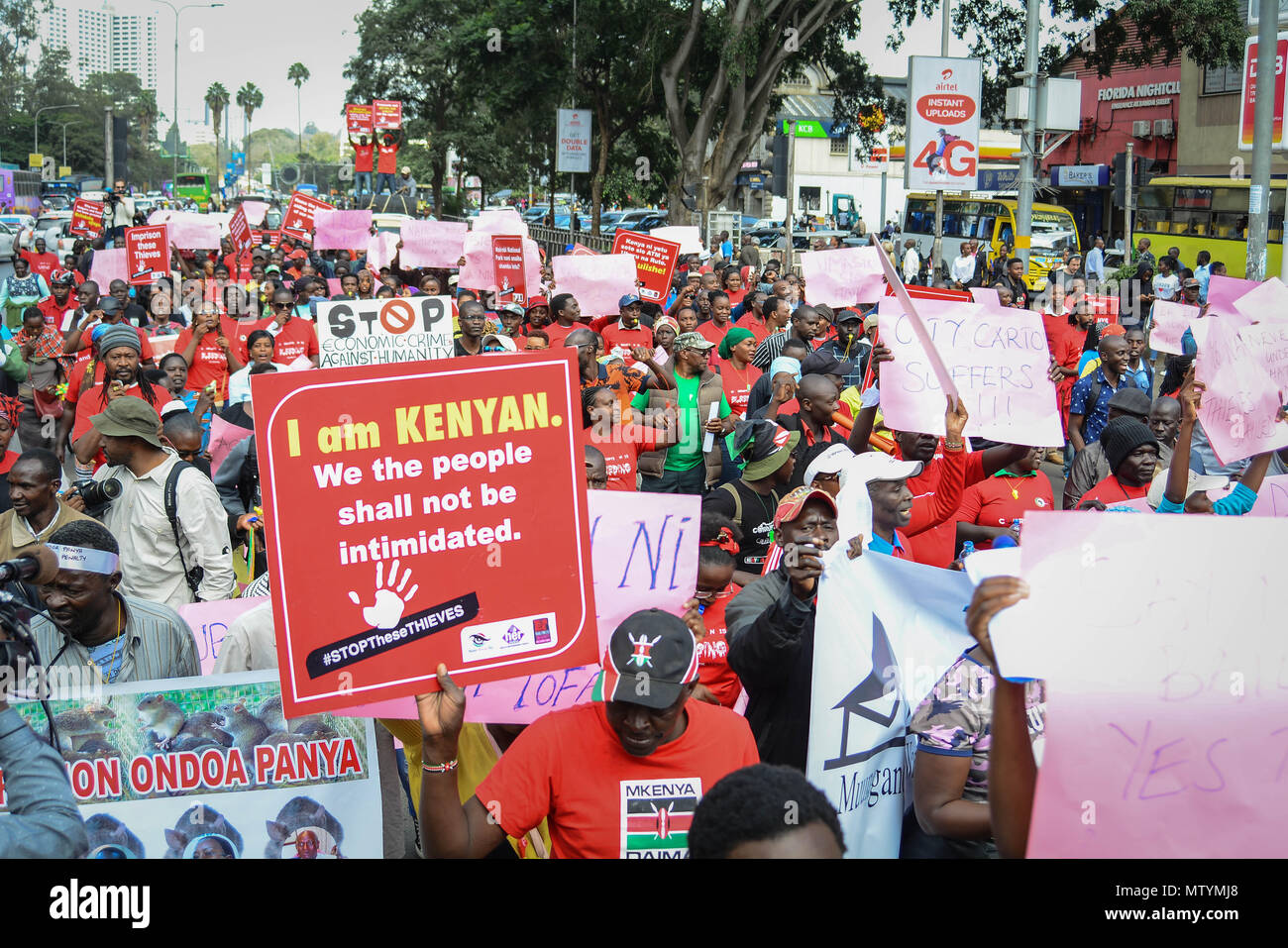 Nairobi, Kenya. 31st May, 2018. Kenyans seen protesting in the streets ...