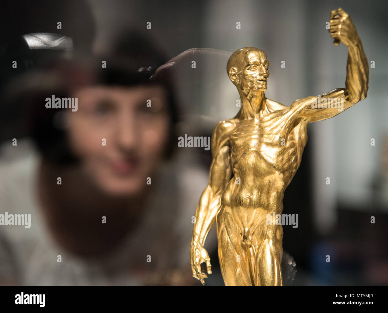 31 May 2018, Germany, Berlin: A curator of the state museums examining ...