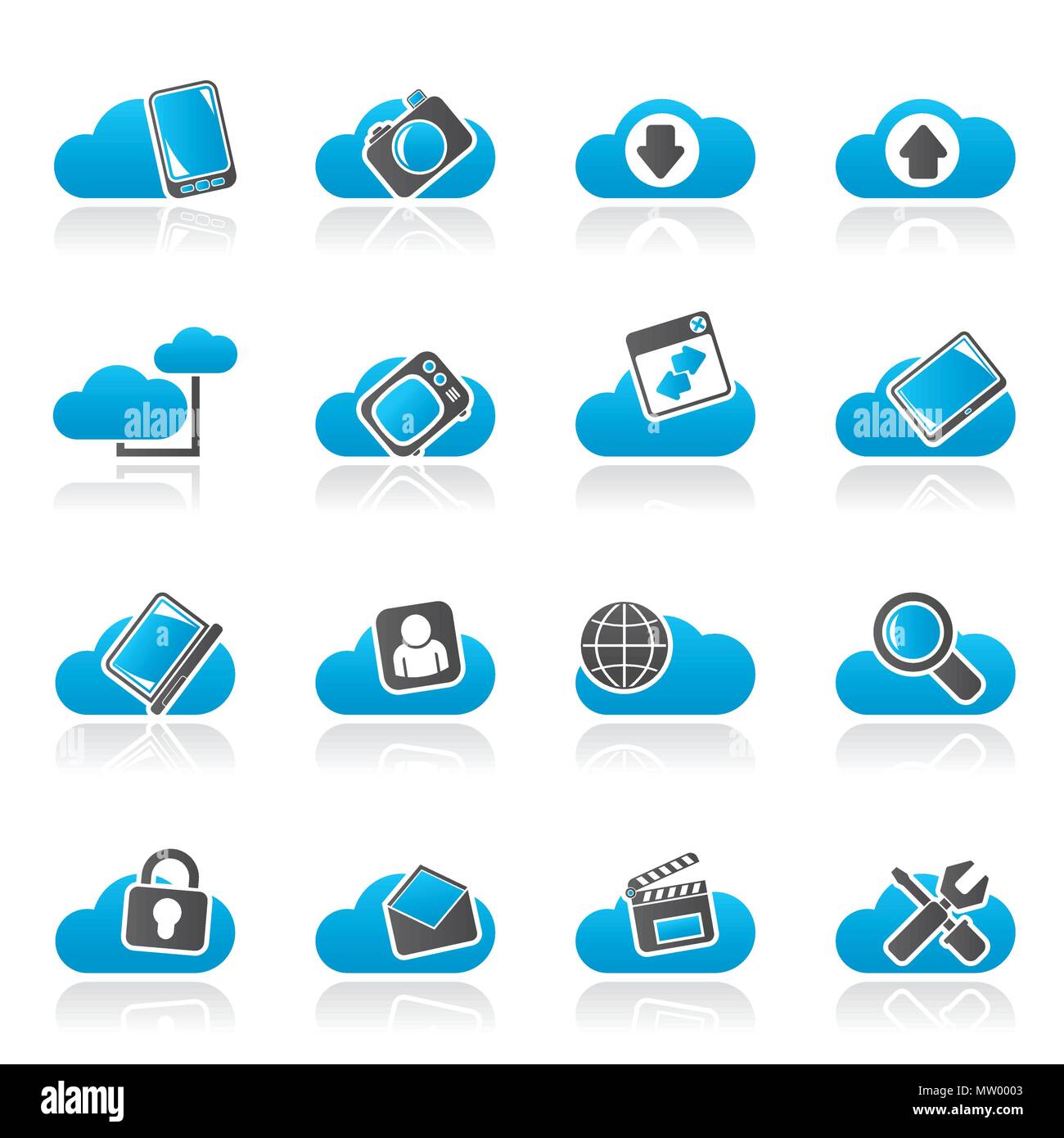Cloud services and objects icons - vector icon set Stock Vector Image ...