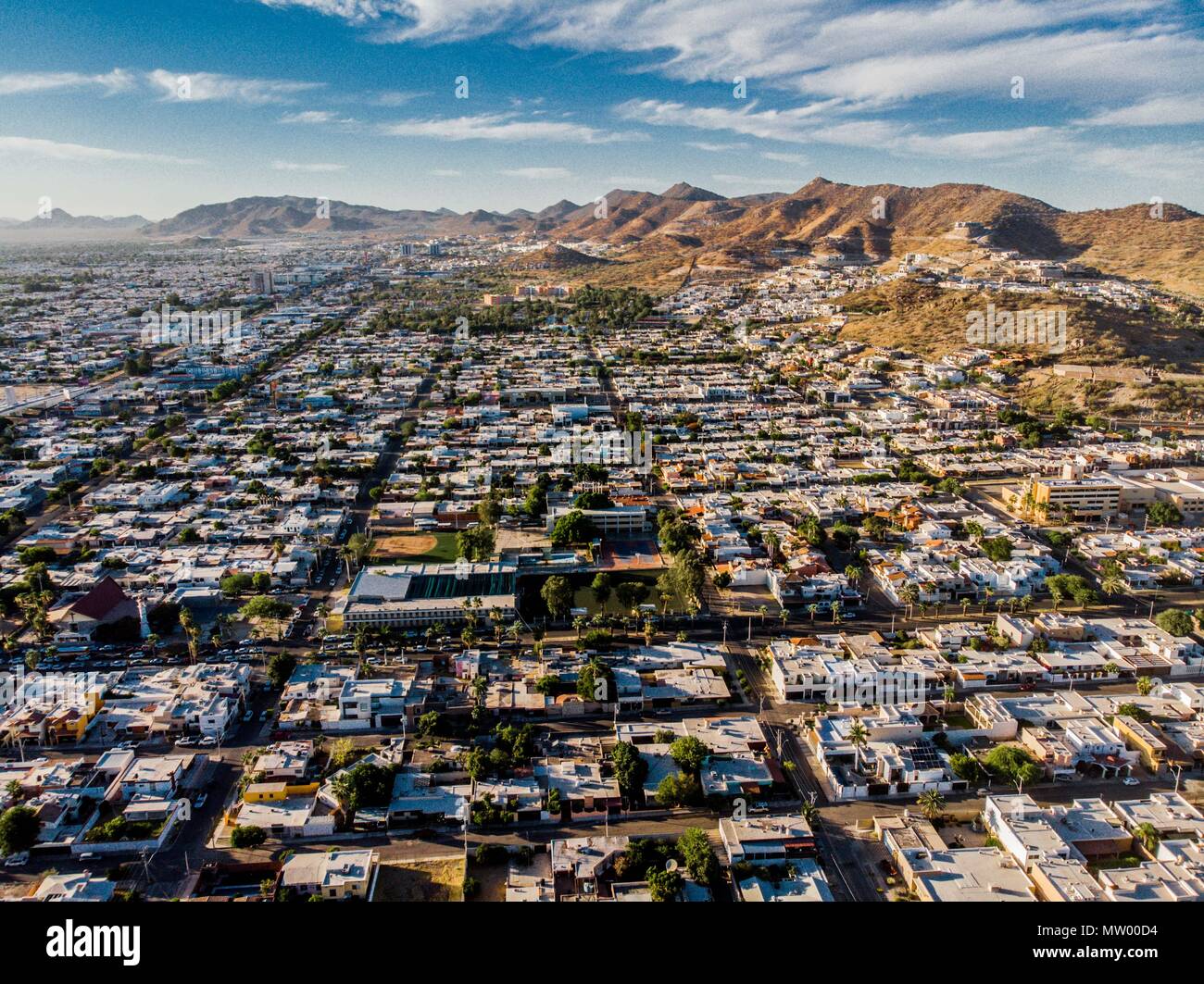 Aerial view of the tower building of Hermosillo, Kino Boulevard and the ...