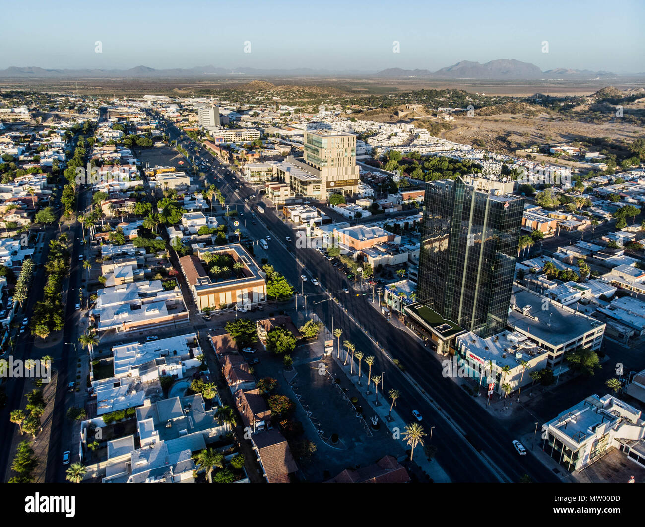Aerial view of the tower building of Hermosillo, Kino Boulevard and the ...