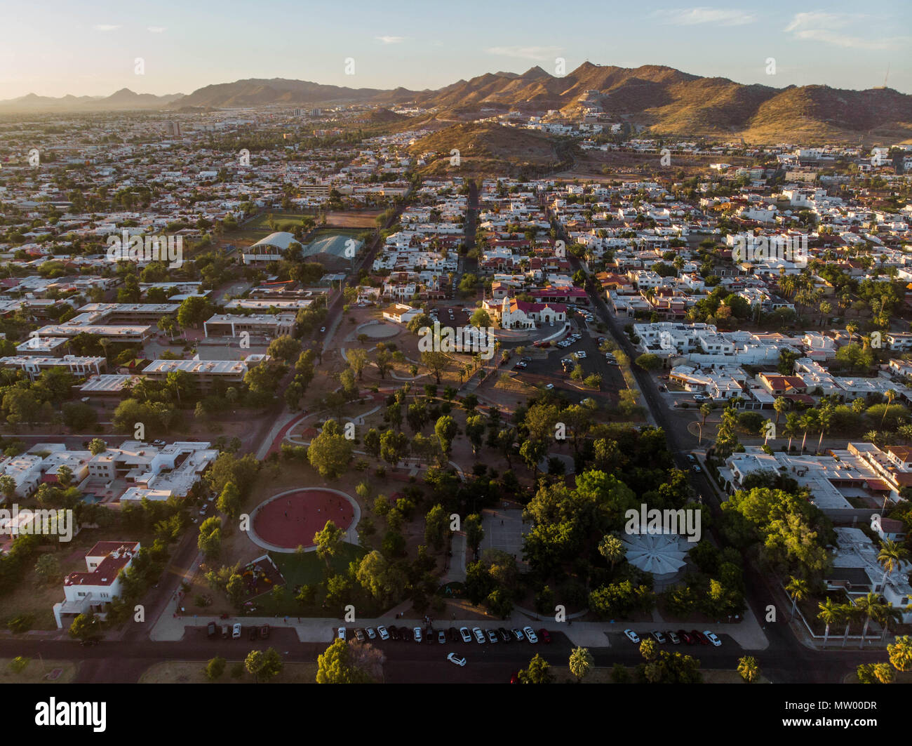 Aerial view of the tower building of Hermosillo, Kino Boulevard and the ...