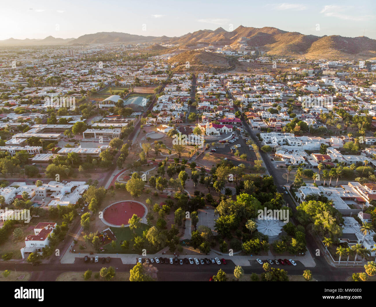 Aerial view of the tower building of Hermosillo, Kino Boulevard and the ...