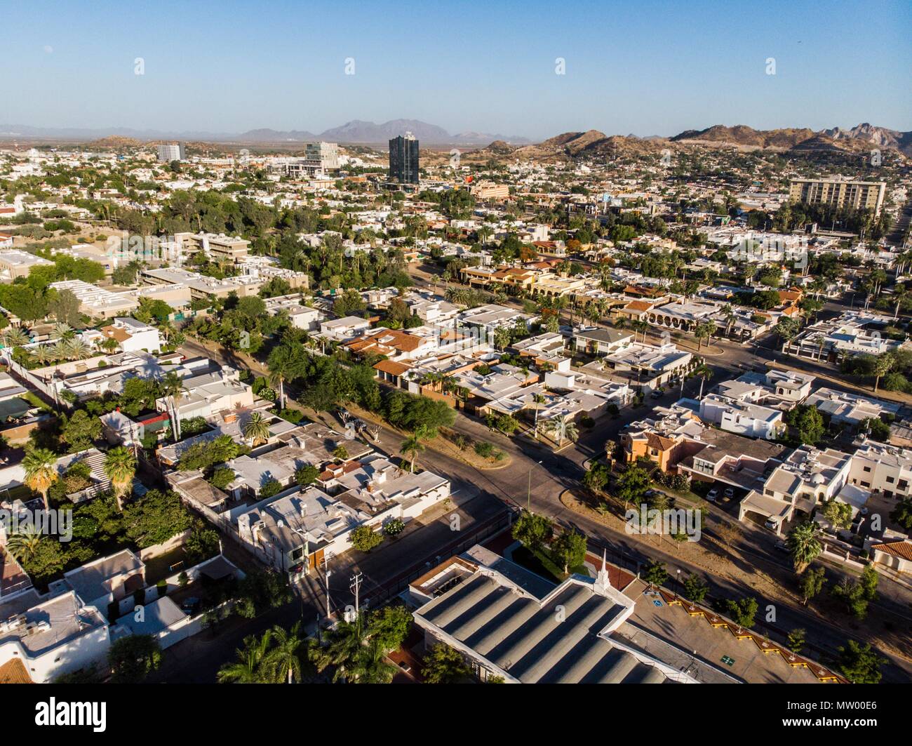 Aerial view of the tower building of Hermosillo, Kino Boulevard and the ...