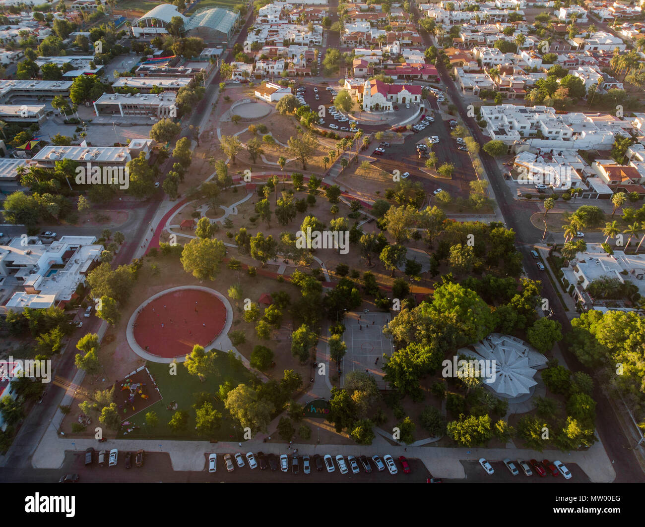 Aerial view of the tower building of Hermosillo, Kino Boulevard and the ...