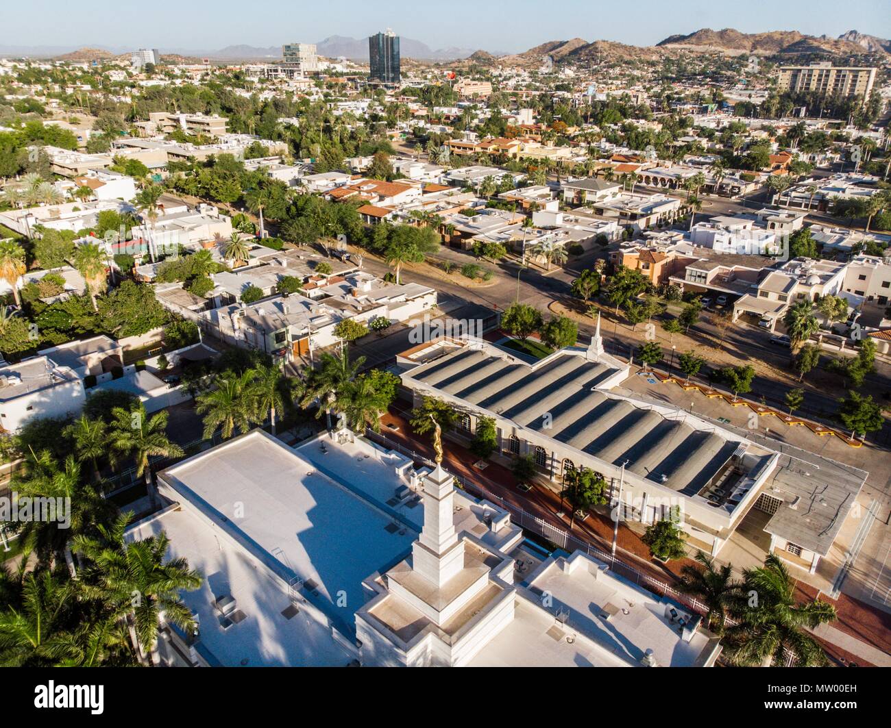 Aerial view of the tower building of Hermosillo, Kino Boulevard and the ...