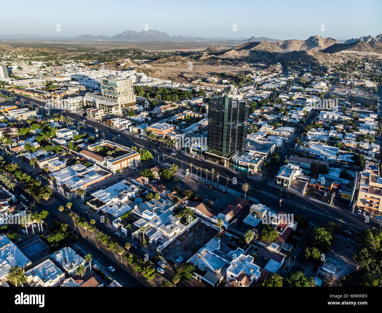Aerial view of the tower building of Hermosillo, Kino Boulevard and the ...