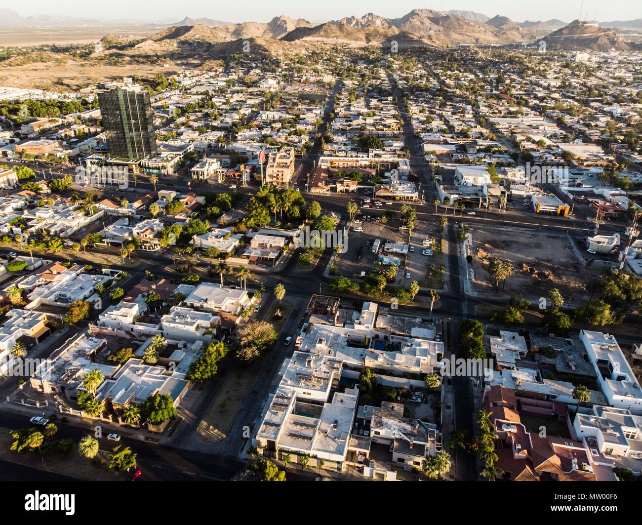 Aerial view of the tower building of Hermosillo, Kino Boulevard and the ...