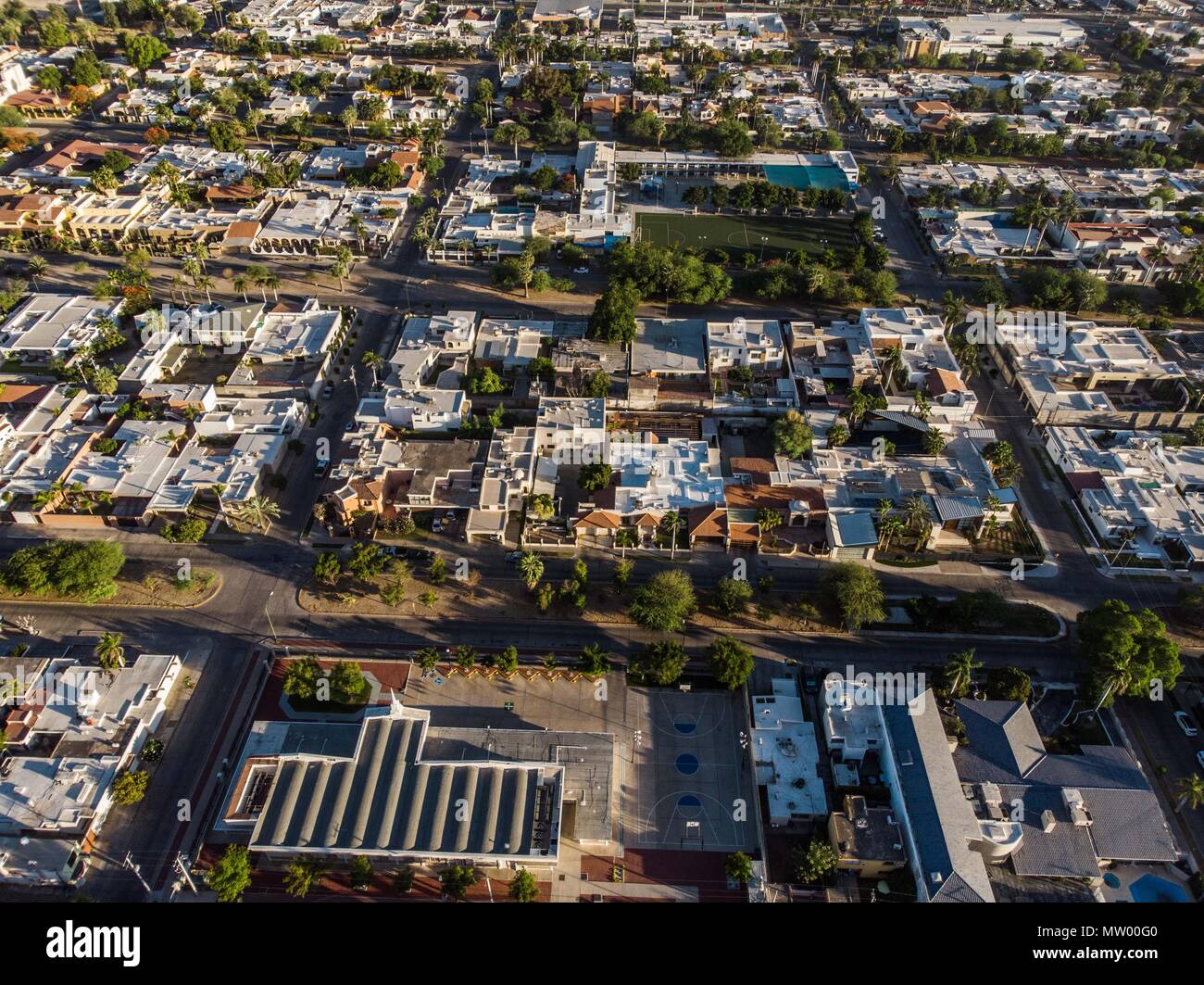 Aerial view of the tower building of Hermosillo, Kino Boulevard and the ...