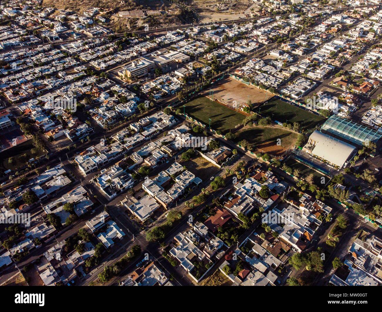 Aerial view of the tower building of Hermosillo, Kino Boulevard and the ...
