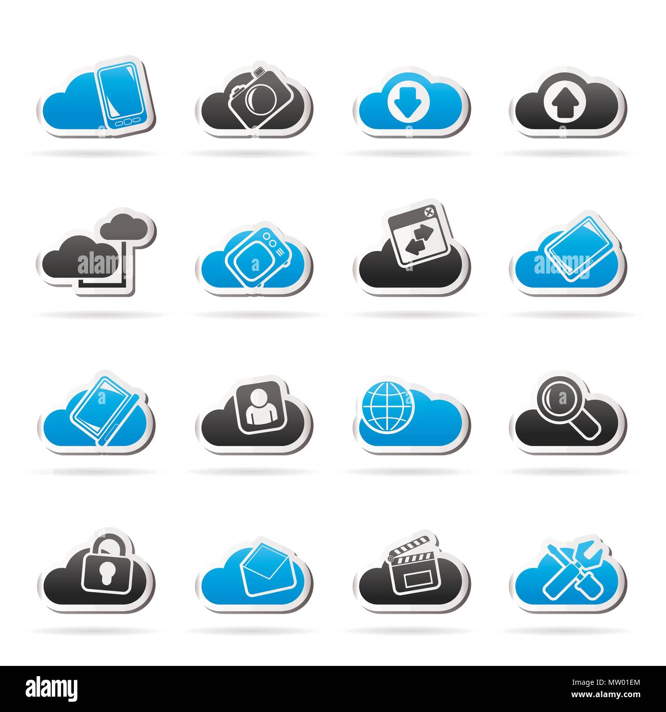 Cloud services and objects icons - vector icon set Stock Vector Image ...