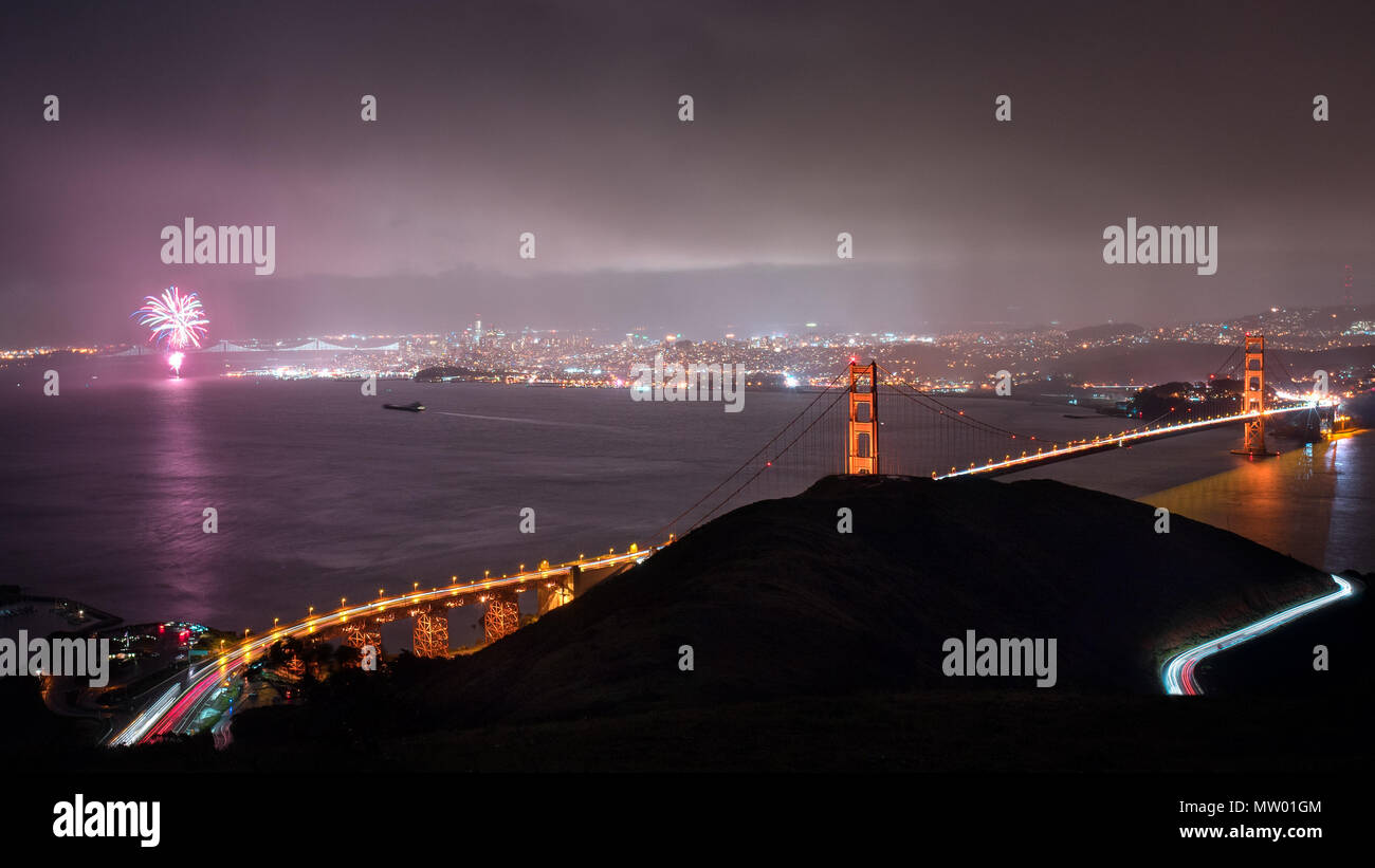 Fireworks over city, San Francisco, California, United States Stock ...