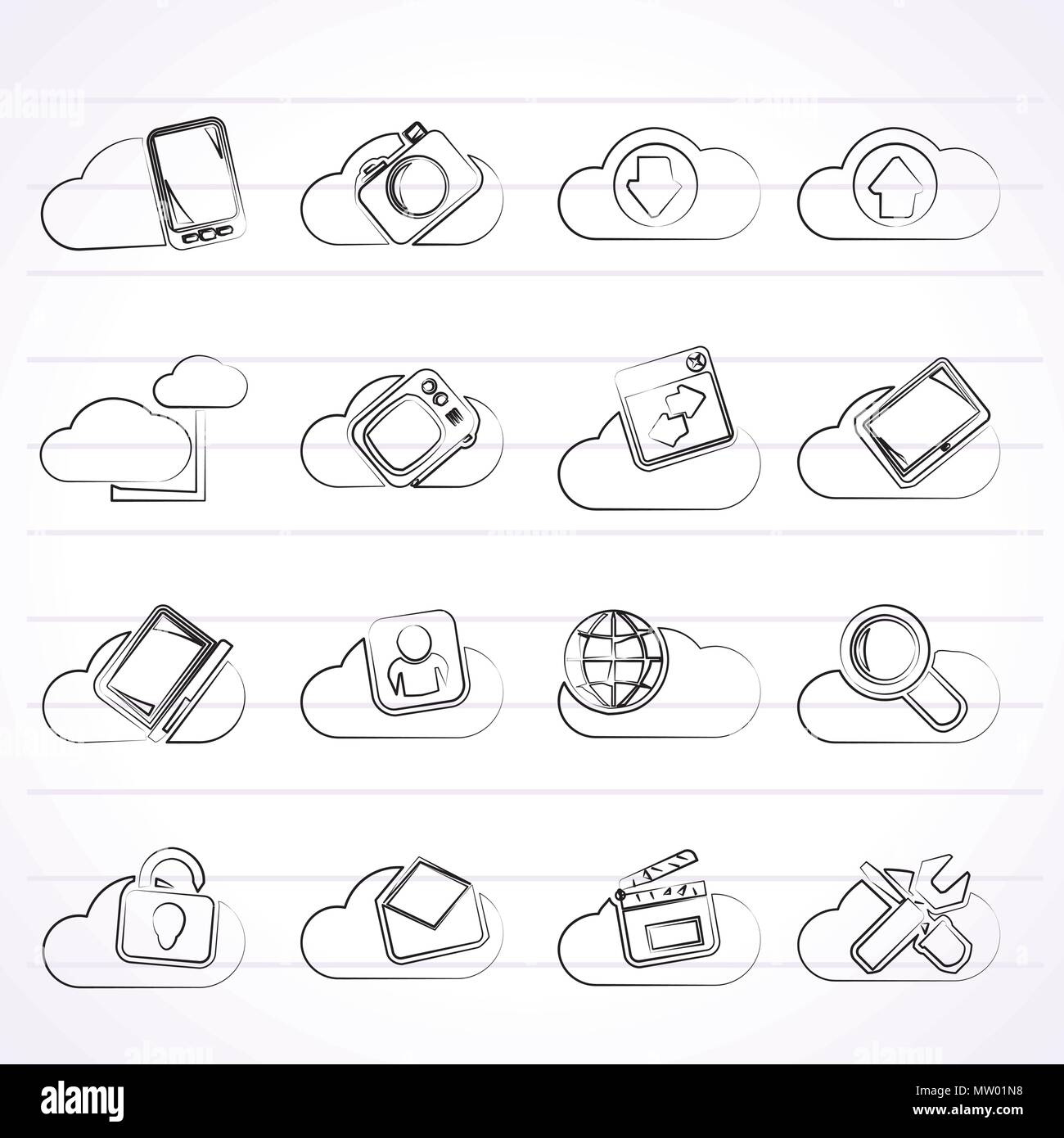 Cloud services and objects icons - vector icon set Stock Vector Image ...