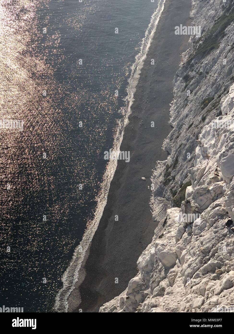 Aerial view of The Needles beach, Isle of Wight, England, United ...