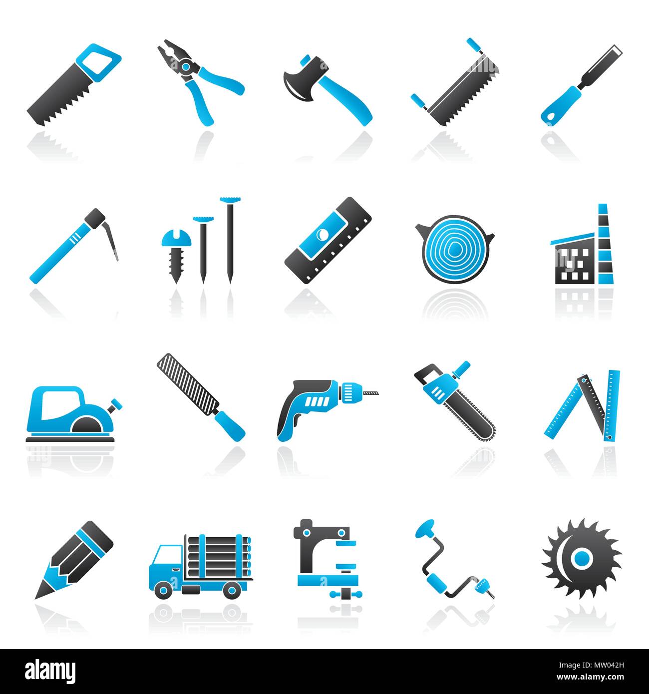 Carpentry, logging and woodworking icons - vector icon set Stock Vector ...