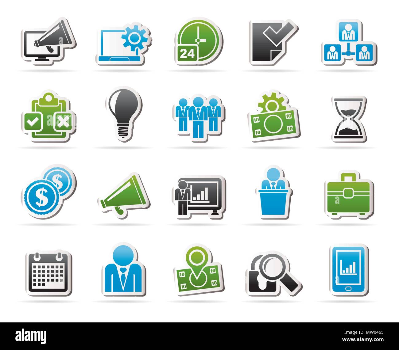 Laptop management document icons Cut Out Stock Images & Pictures - Alamy