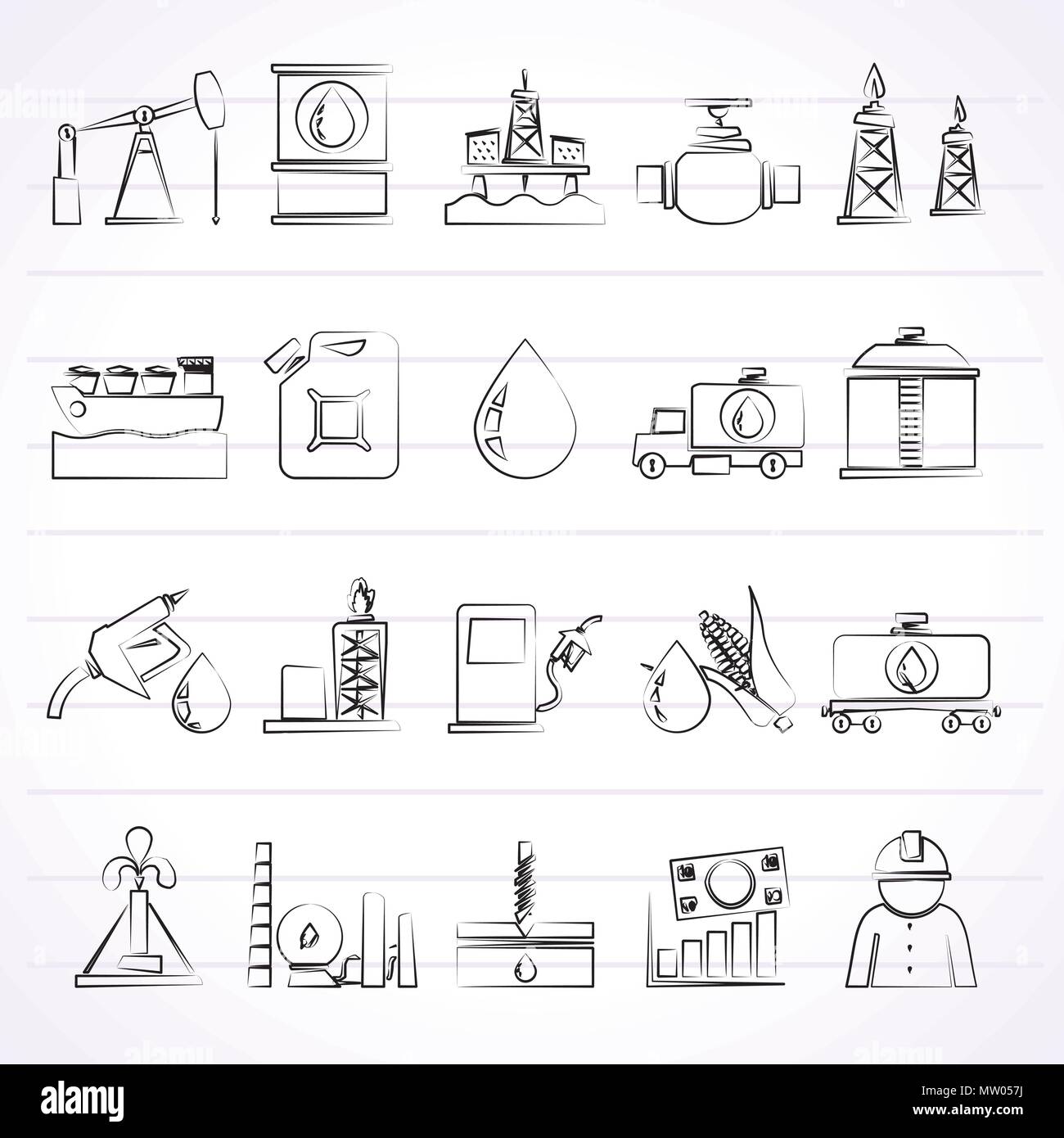 Oil industry, Gas production, transportation and storage icons - vector ...