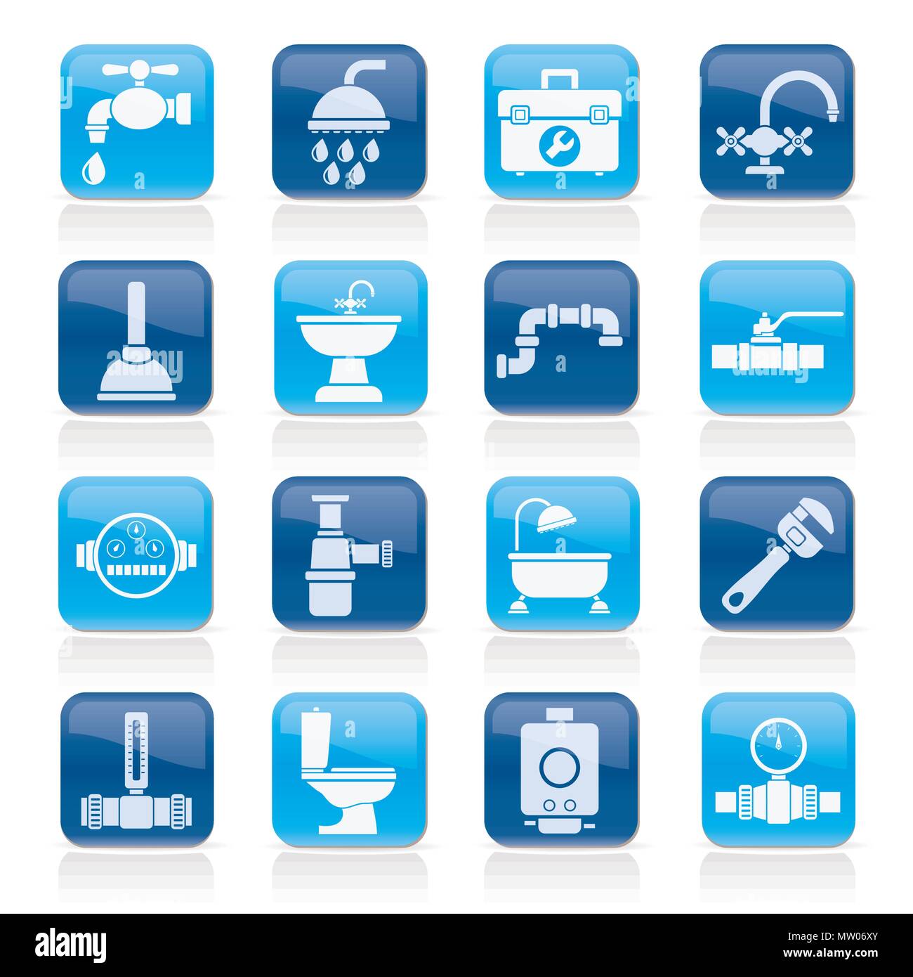 Plumbing objects and tools equipment icons - vector icon set Stock ...