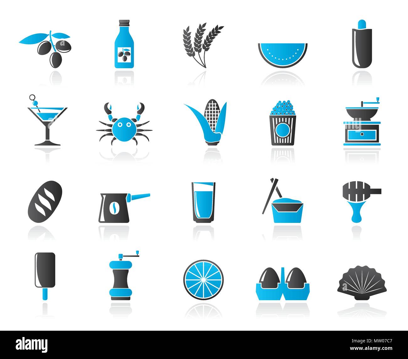 Different kind of food and drinks icons 3 - vector icon set Stock ...