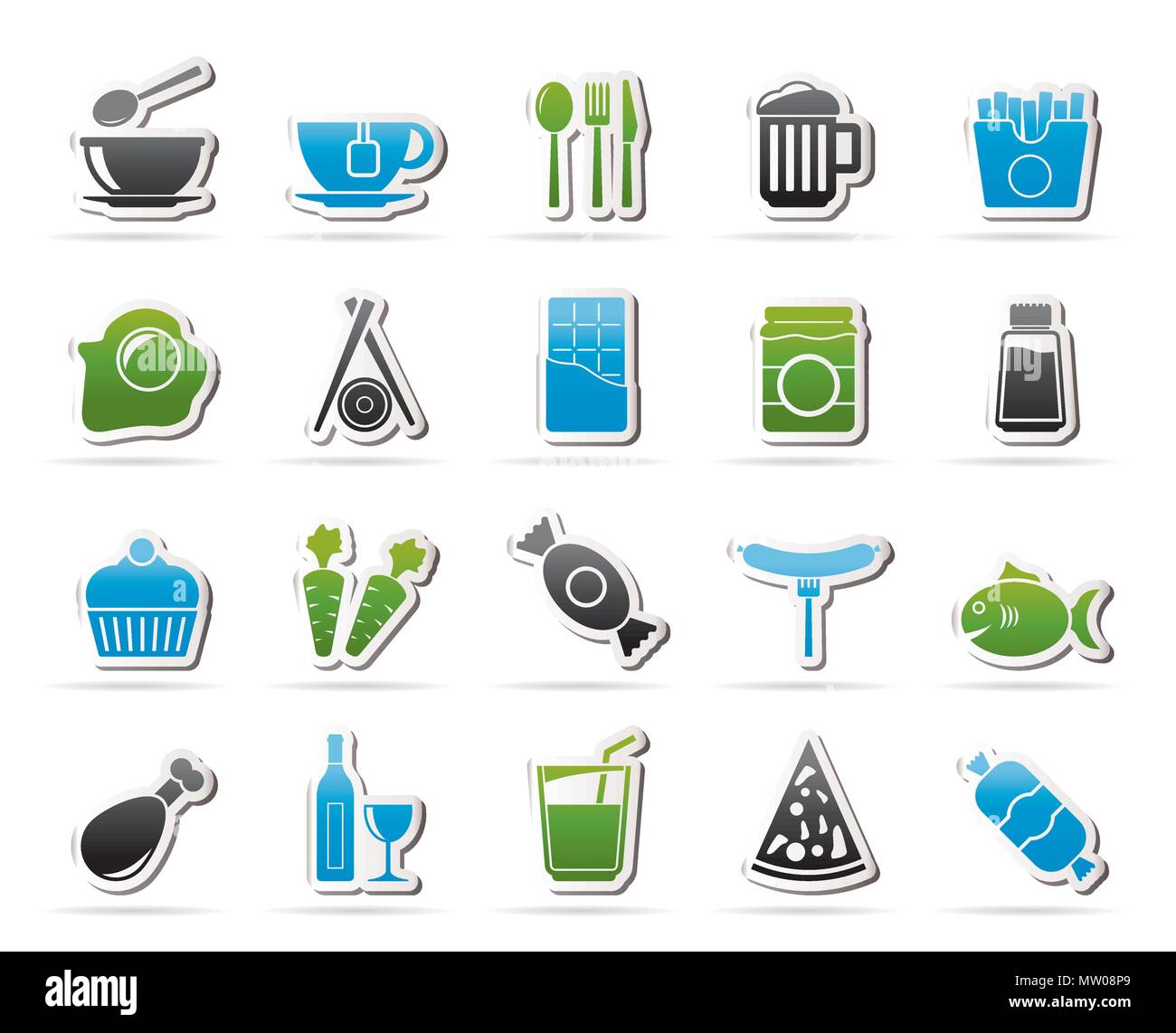Different kind of food and drinks icons 1 - vector icon set Stock ...