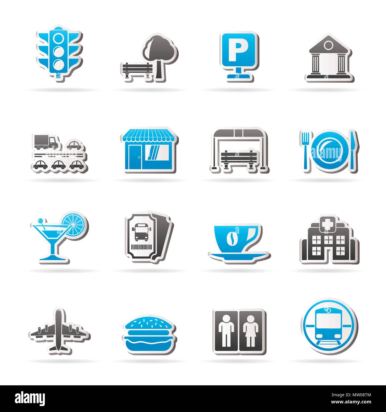 Urban and city elements icons - vector icon set Stock Vector Image ...
