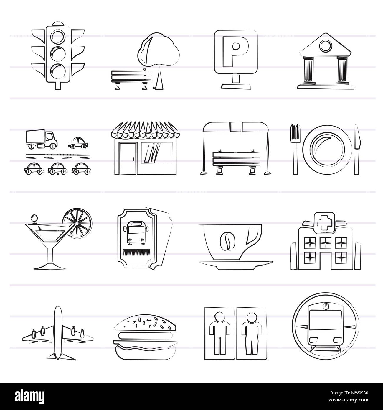 Urban and city elements icons - vector icon set Stock Vector Image ...