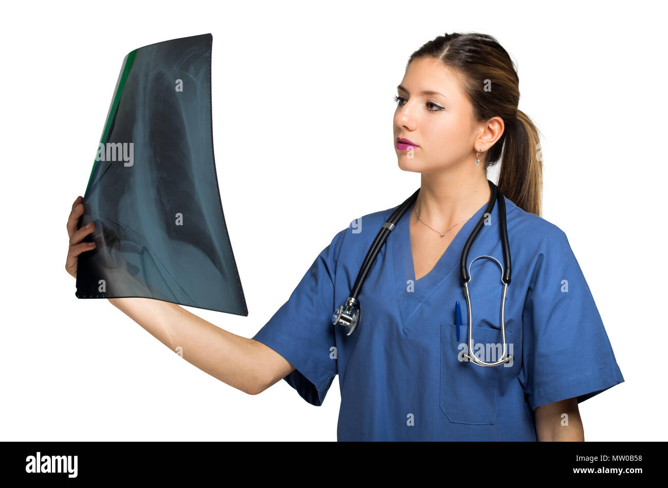 Portrait of a female doctor looking at a chest X-ray Stock Photo - Alamy
