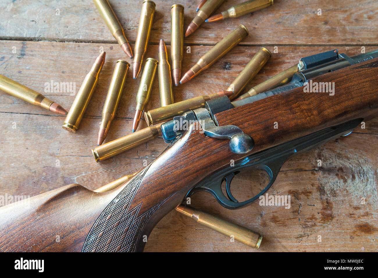 Hunting gun wiht bullets Stock Photo - Alamy