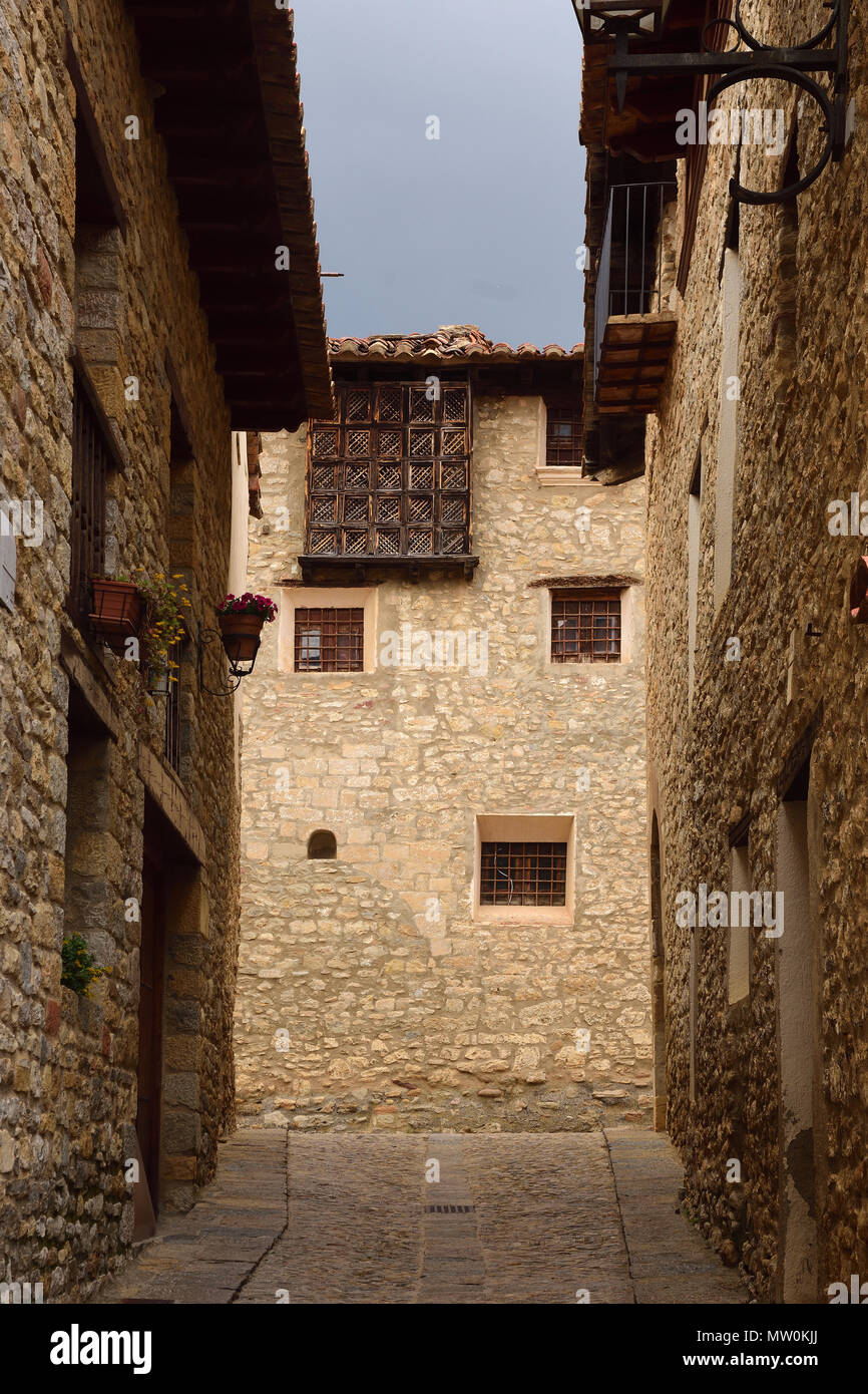 streets and corners of the medieval village of Mirambel, Maestrazgo ...