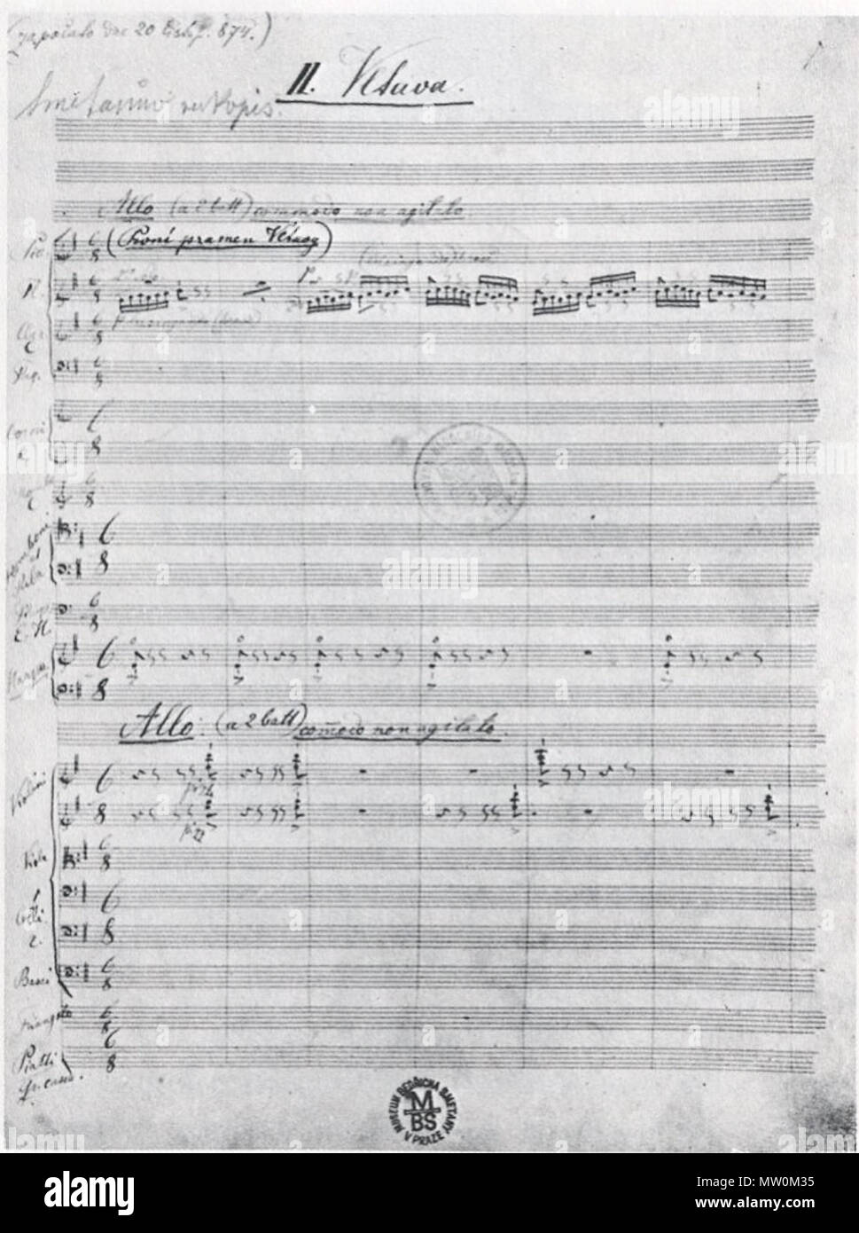 . Autograph of the Bedřich Smetana's symphonic poem Vltava (Moldau ...