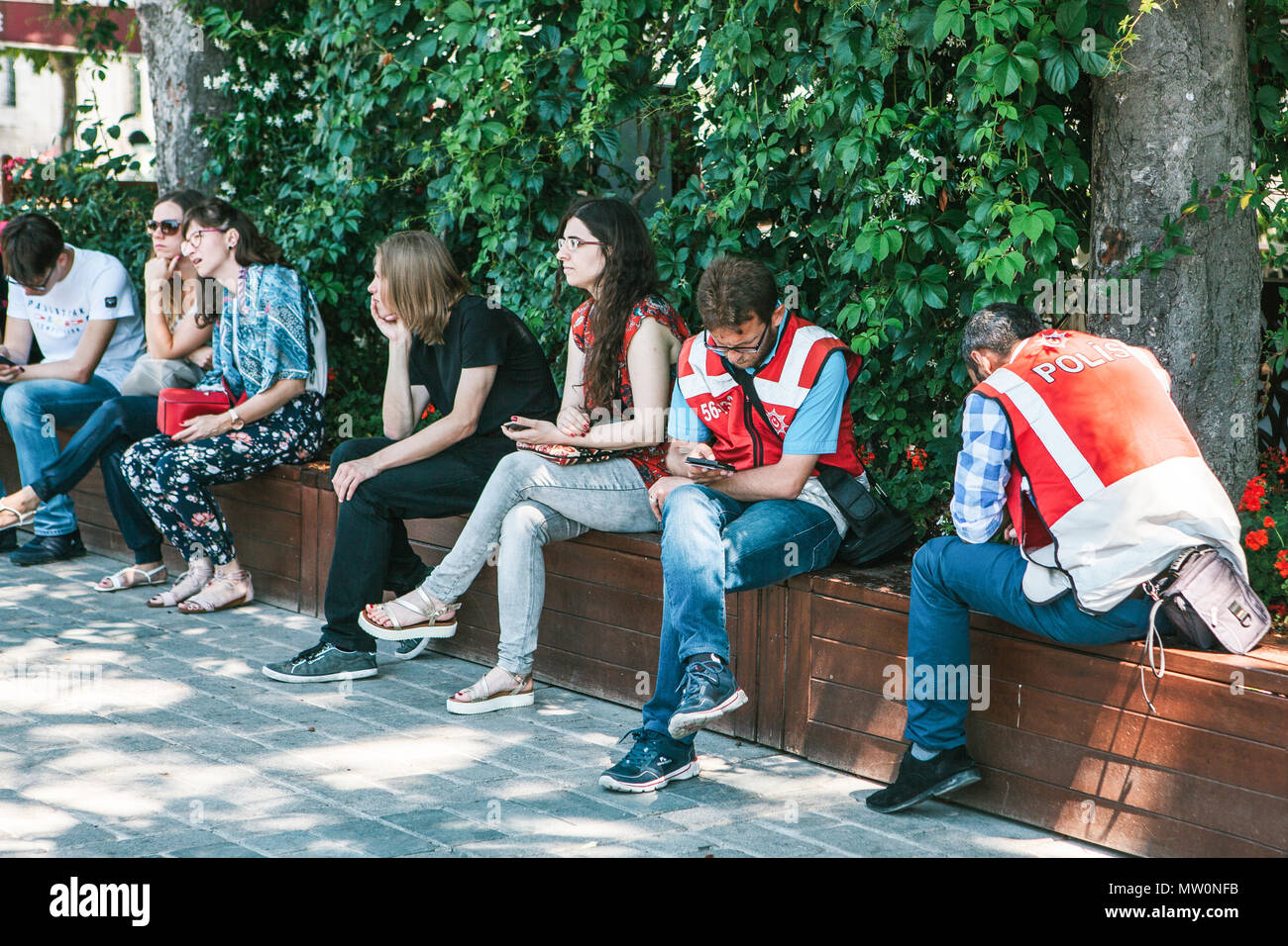 Editorial image of two Turkish turism police officers looking at their ...