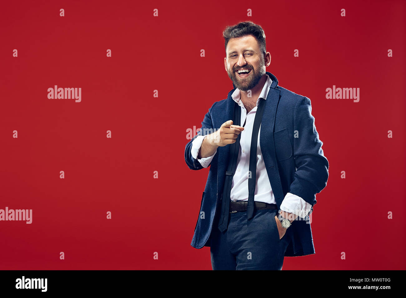 The happy business man point you and want you, half length closeup ...