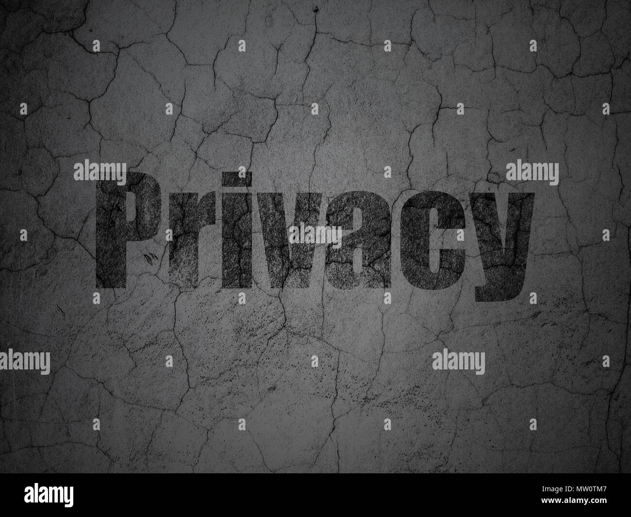 Safety concept: Black Privacy on grunge textured concrete wall ...