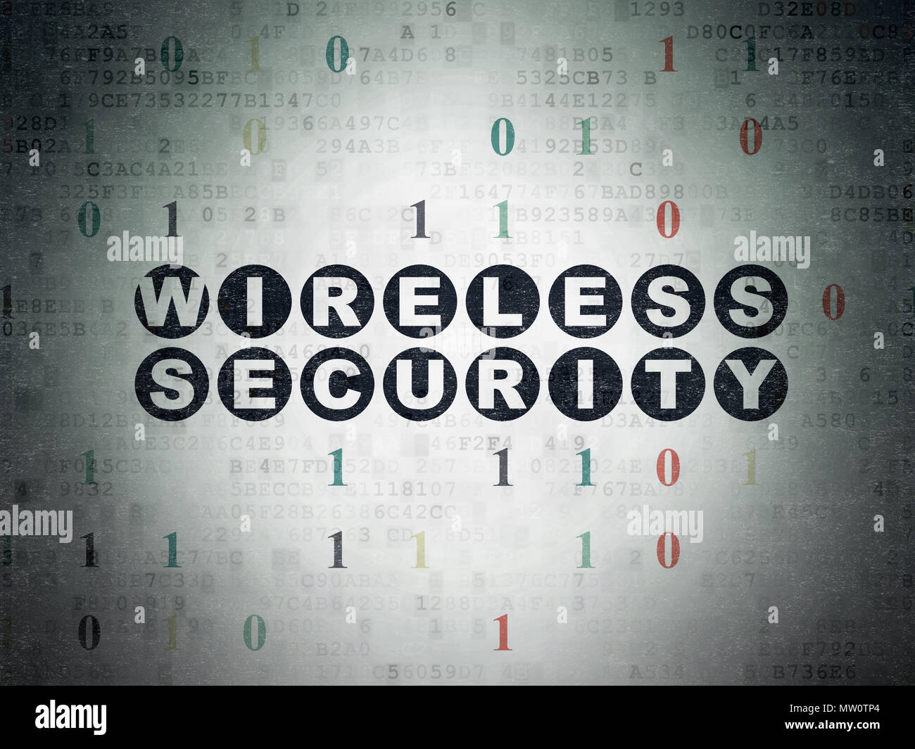 Protection concept: Painted black text Wireless Security on Digital Data Paper background with ...