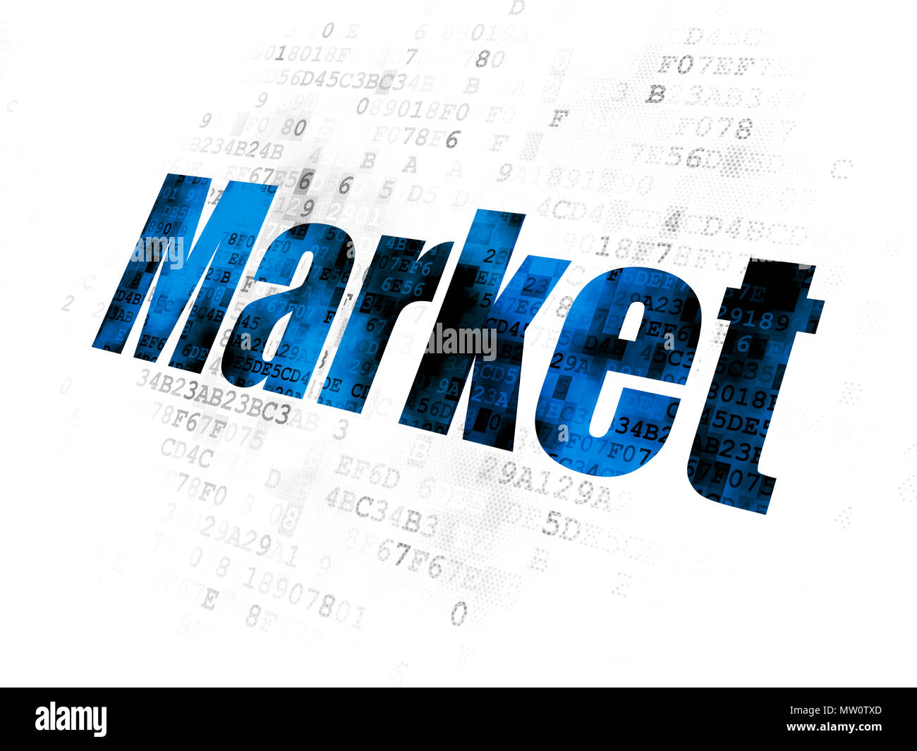 Marketing concept: Pixelated blue text Market on Digital background ...