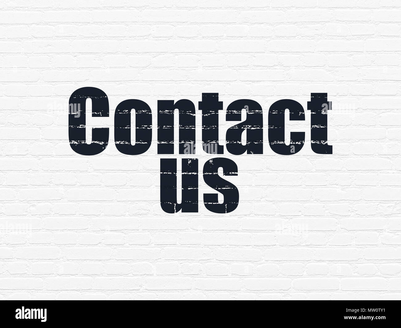 Advertising concept: Painted black text Contact Us on White Brick wall ...