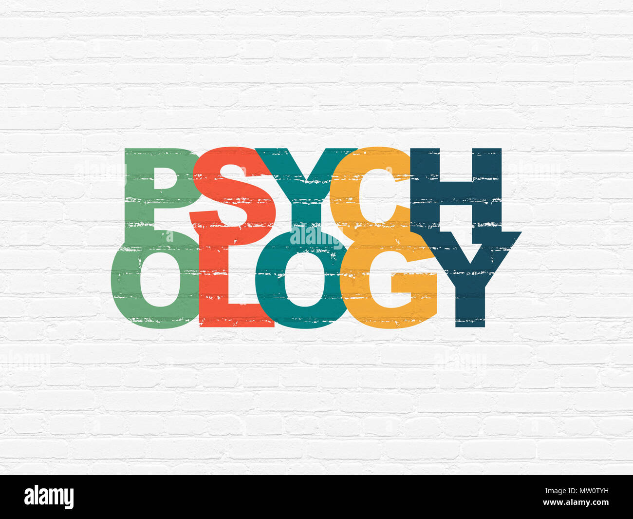 Medicine concept: Painted multicolor text Psychology on White Brick ...