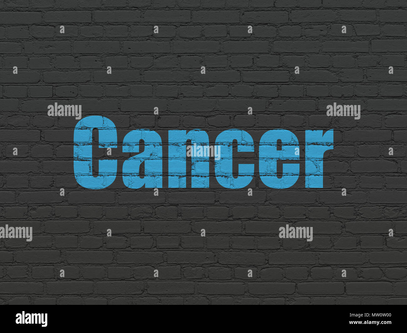 Health concept: Painted blue text Cancer on Black Brick wall background ...