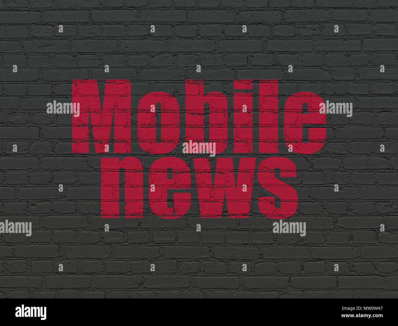 News concept: Painted red text Mobile News on Black Brick wall ...