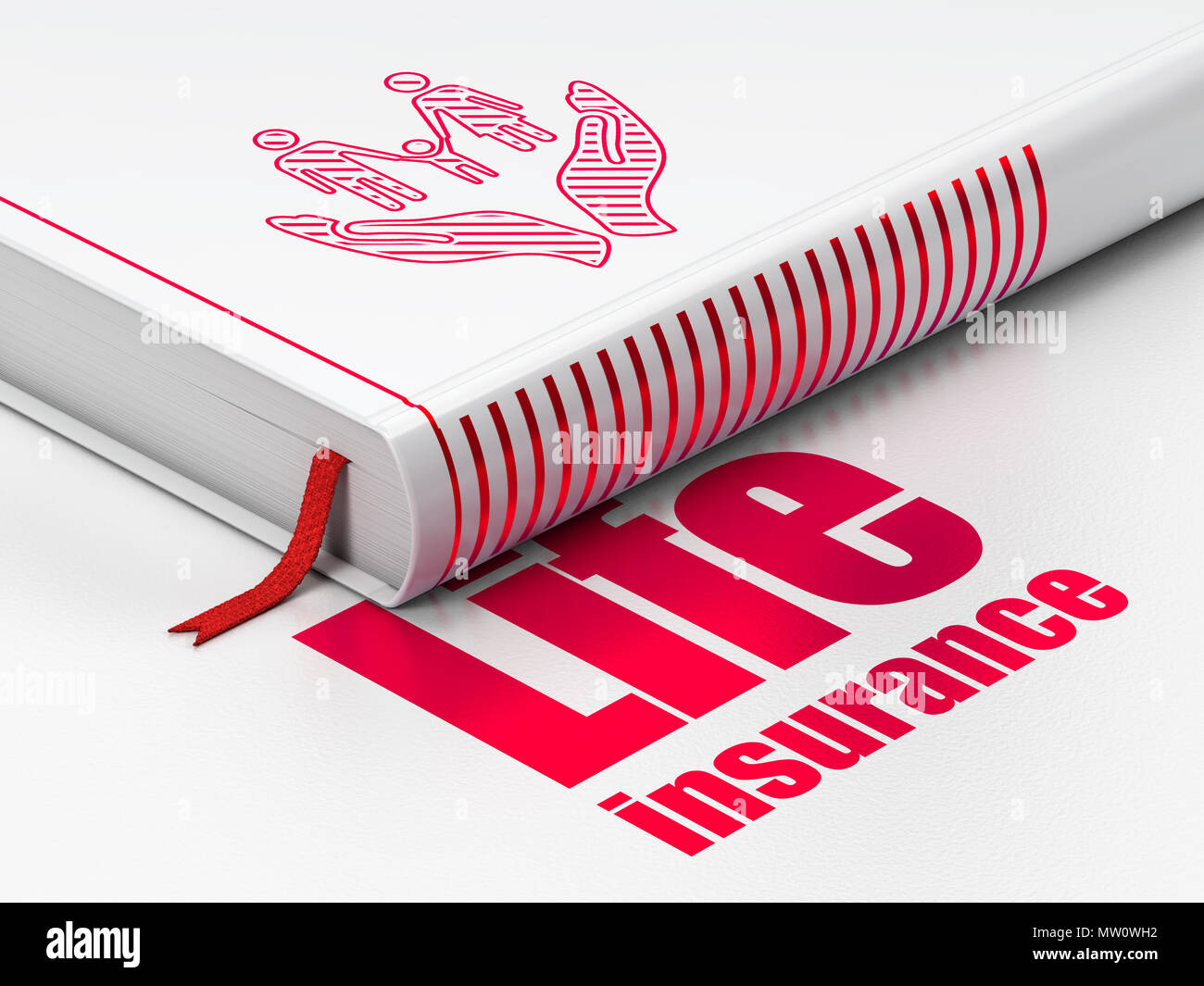 Insurance concept: closed book with Red Family And Palm icon and text ...