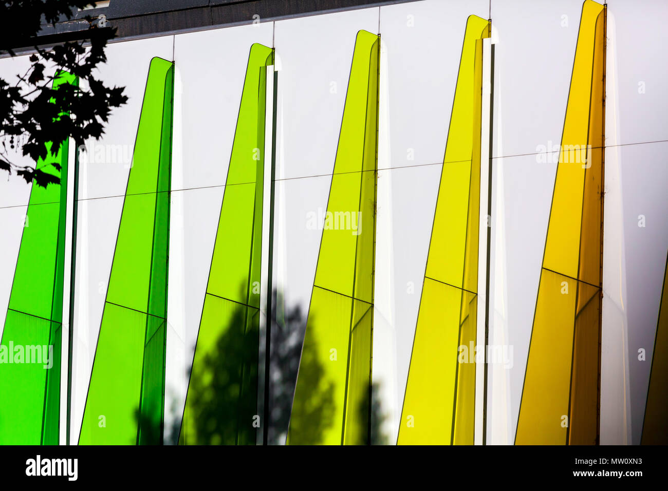 Closeup of architectural detail - green and yellow triangles with ...